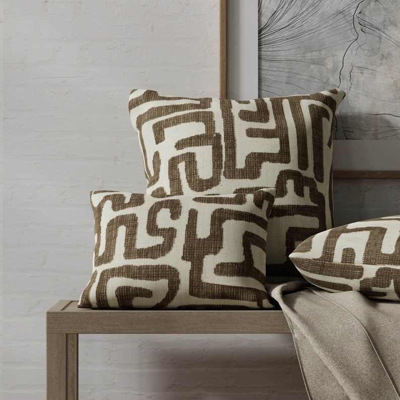 Brown Abstract Geometric Global Woven Pattern Upholstery Fabric by the ...