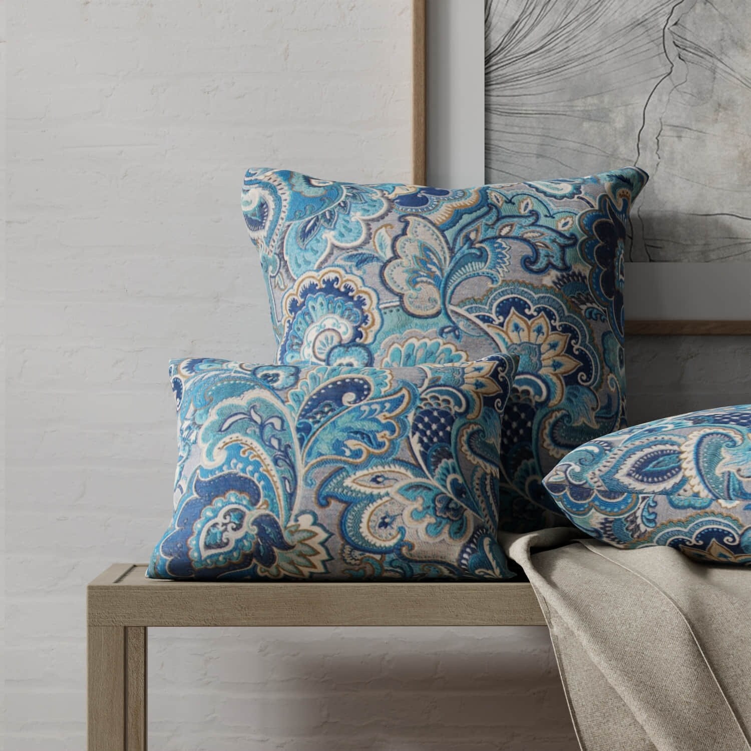Blue Paisley Woven Pattern Upholstery Fabric by the Yard - SKU: Barber ...
