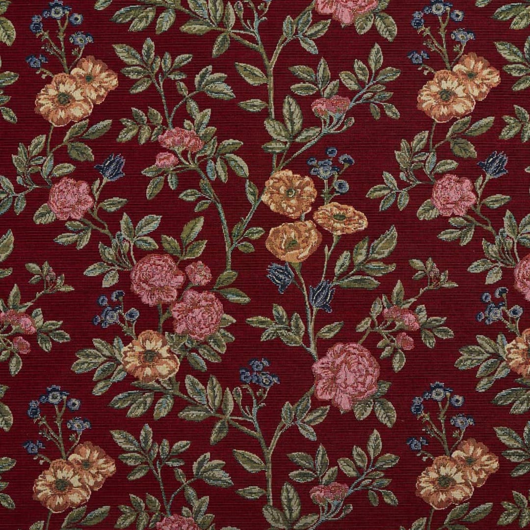 Red Floral Tapestry Woven Pattern Upholstery Fabric by the Yard - SKU ...