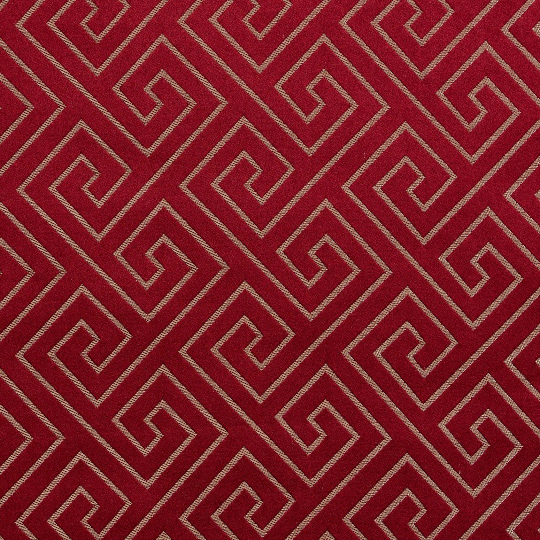 Red Greek Key Geometric Woven Pattern Upholstery Fabric by the Yard ...