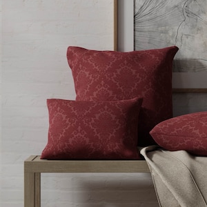 Red Damask Woven Pattern Upholstery Fabric by the Yard - SKU: Dior Ruby ...