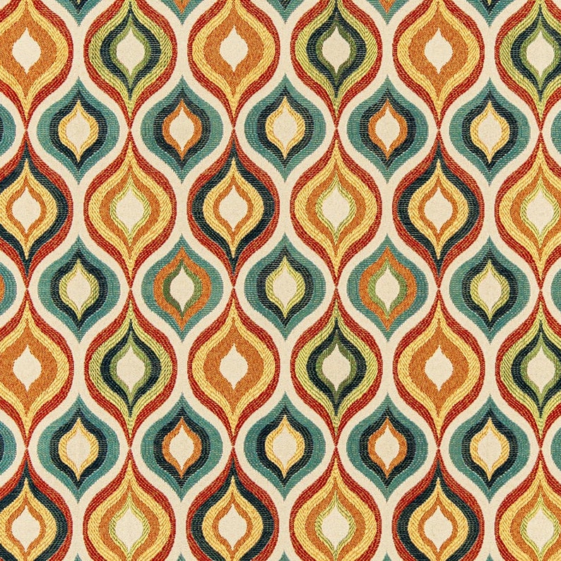 Blue Orange Geometric Woven Pattern Upholstery Fabric by the Yard - SKU ...