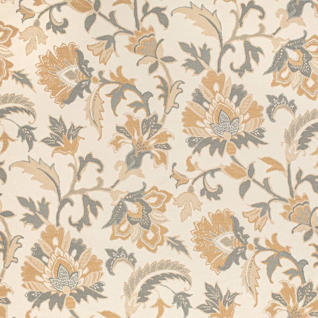 Yellow Grey Fade Resistant Floral Woven Pattern Upholstery Fabric by ...
