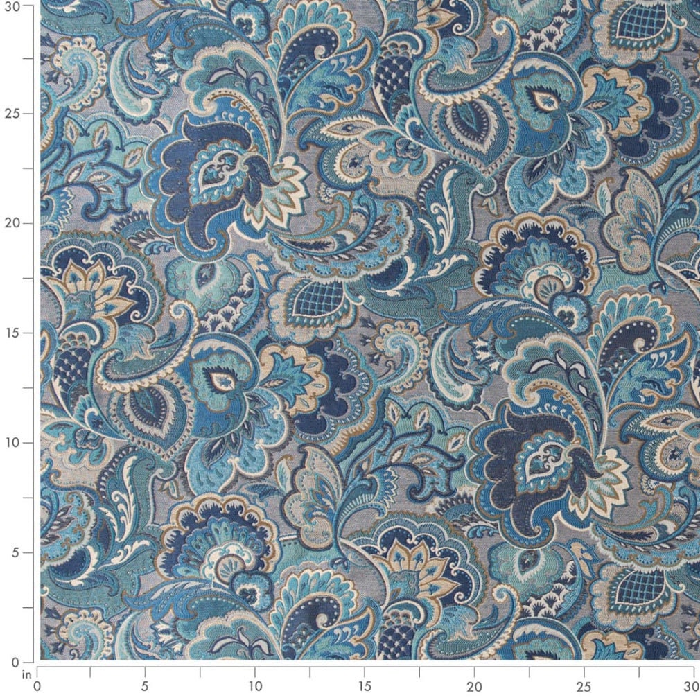 Blue Paisley Woven Pattern Upholstery Fabric by the Yard - SKU: Barber ...