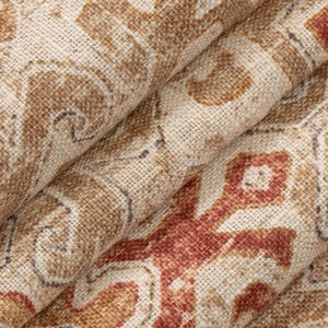 Yellow Orange Abstract Global Linen Look Print Upholstery Fabric by the ...