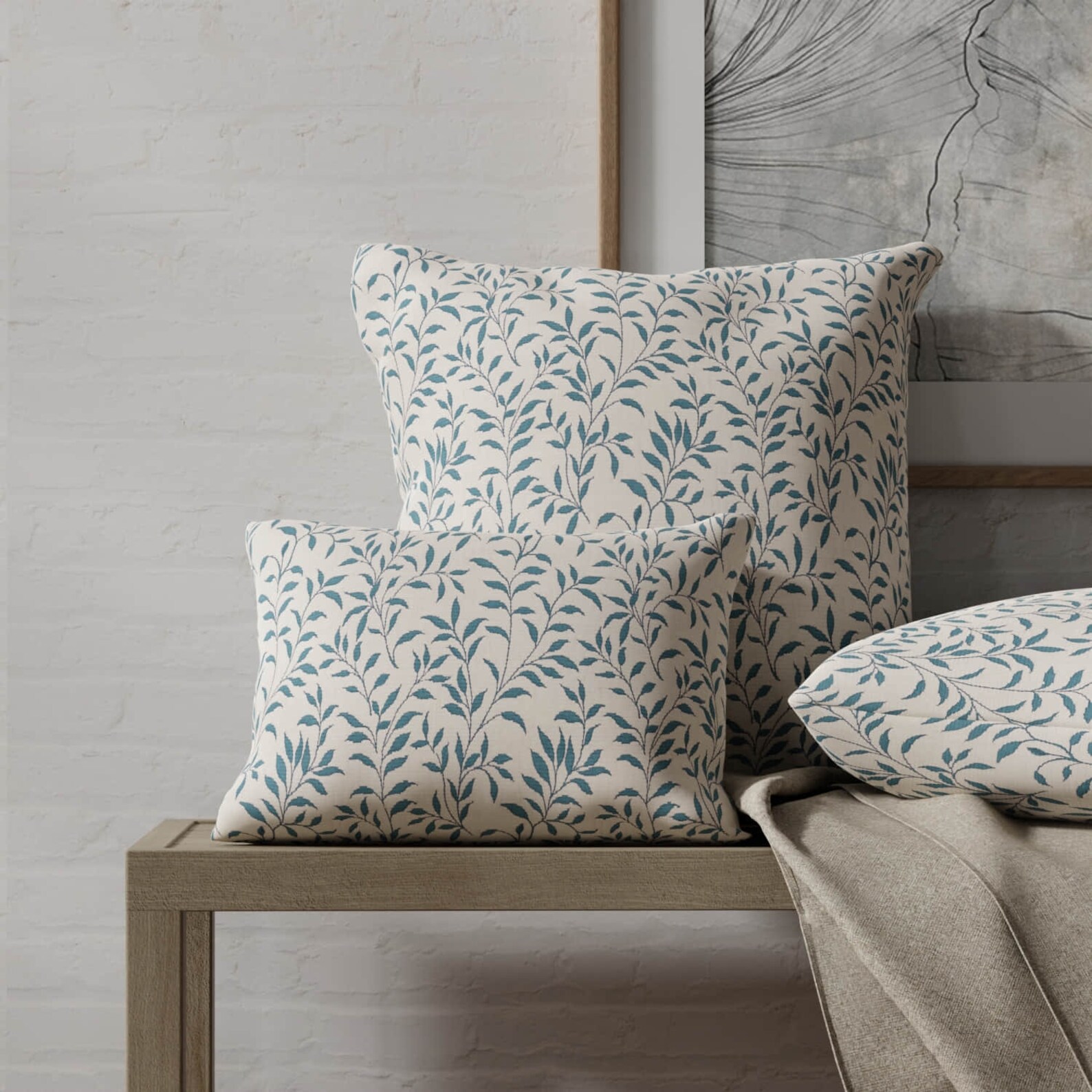 Blue Leaves Matelasse Woven Pattern Upholstery Fabric by the Yard - SKU ...