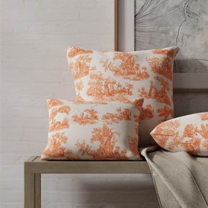 Orange Toile Print Upholstery Fabric by the Yard - SKU: Washburn Mango ...