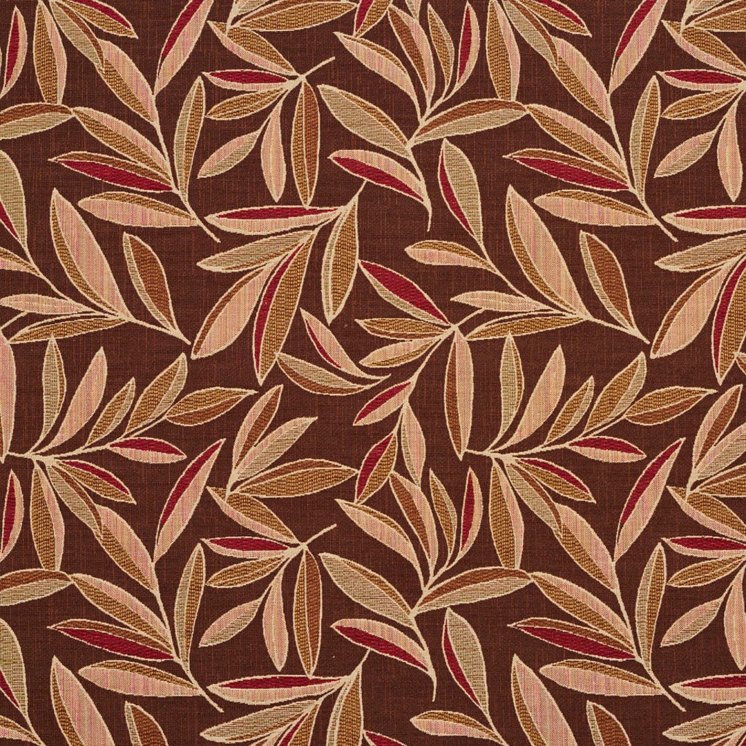 Brown Red Leaves Woven Pattern Upholstery Fabric by the Yard - SKU ...