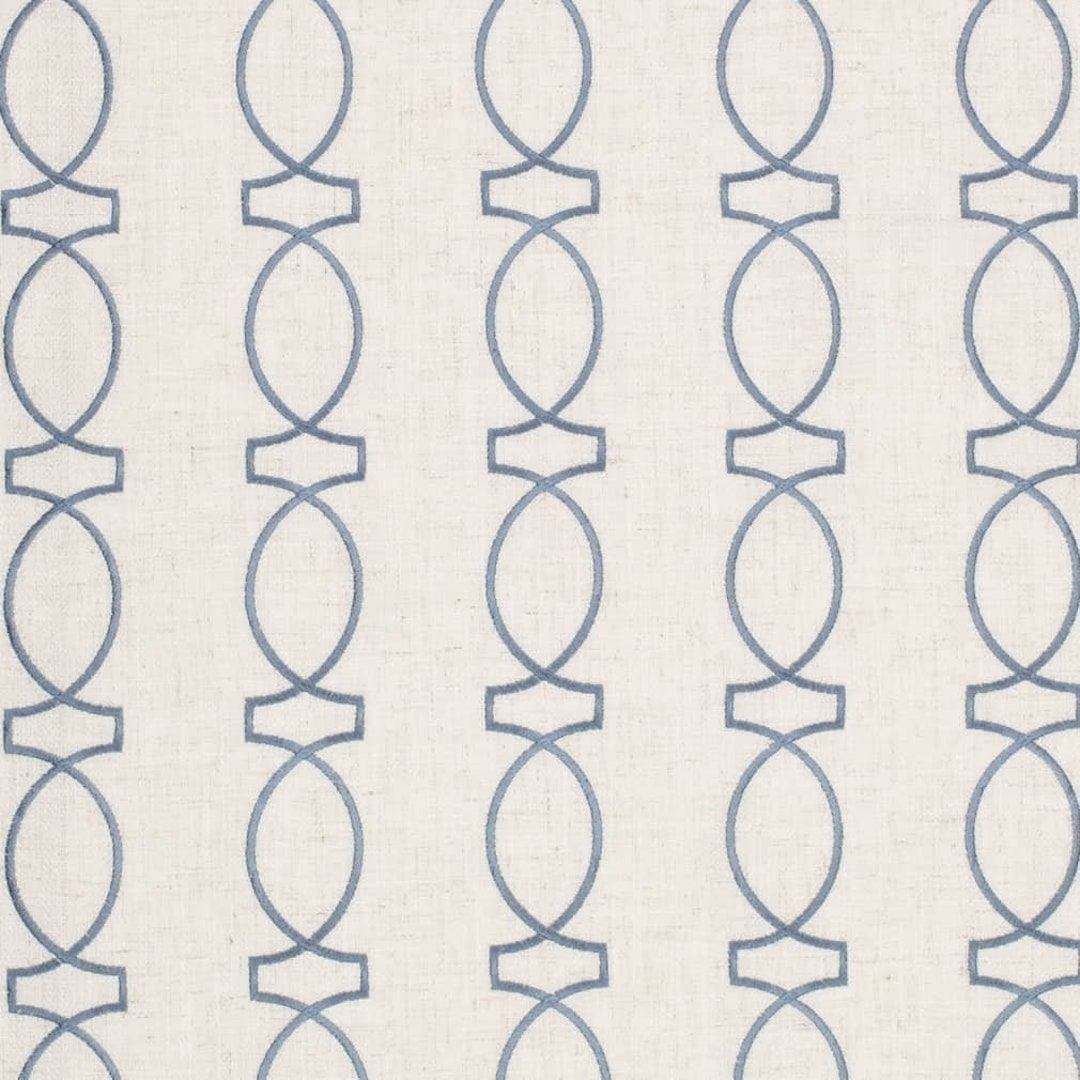 Blue Embroidery Geometric Linen Look Woven Pattern Upholstery Fabric by ...