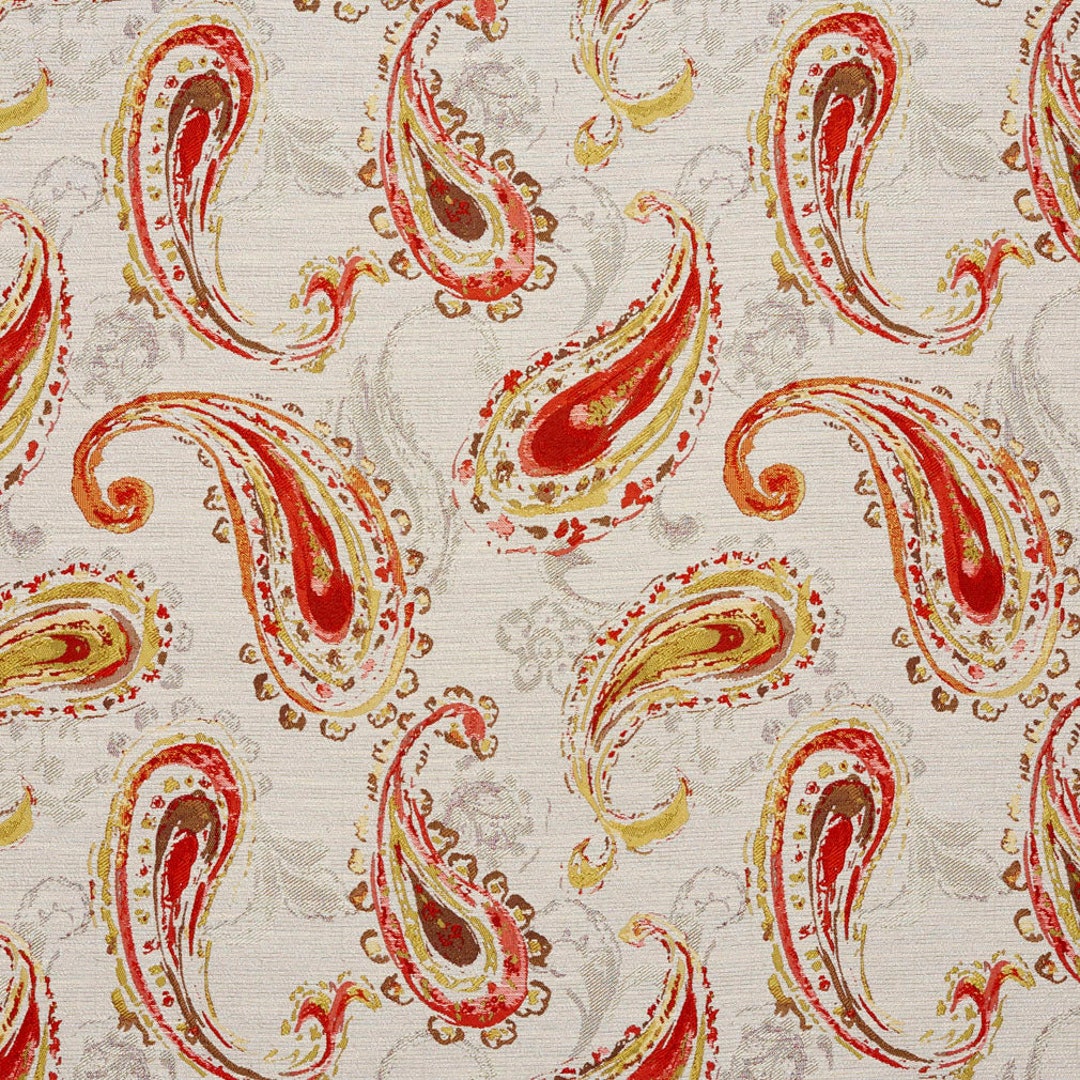 Red Paisley Woven Pattern Upholstery Fabric by the Yard - SKU: Bowers ...