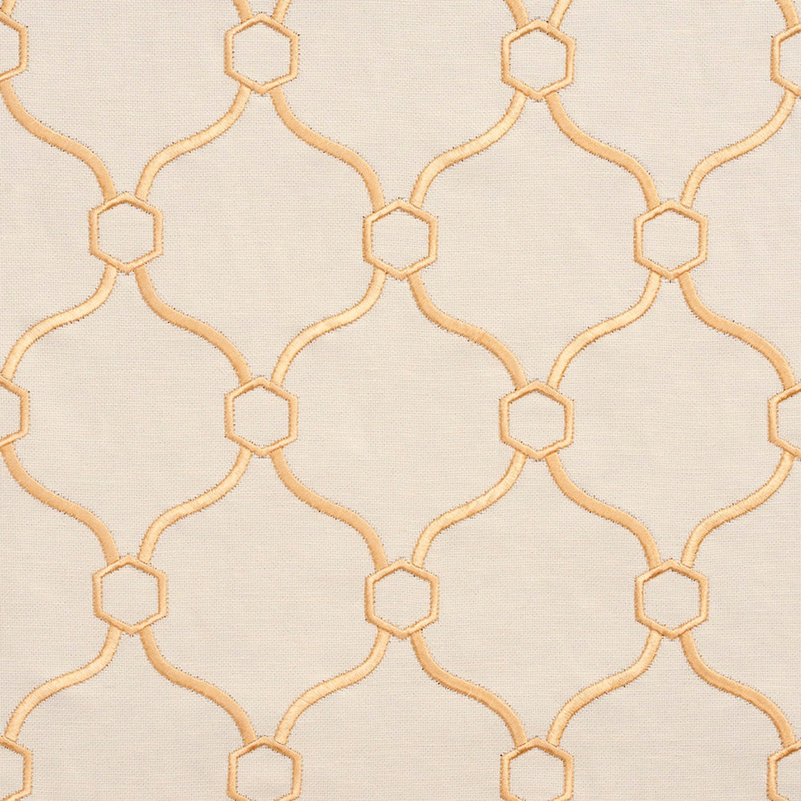 Yellow Embroidery Geometric Linen Look Woven Pattern Upholstery Fabric ...