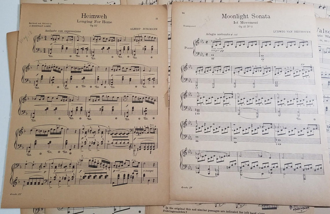 Vintage Aged Sheet Music - 20 Sheets - Approx 12"x9" for Crafts ...