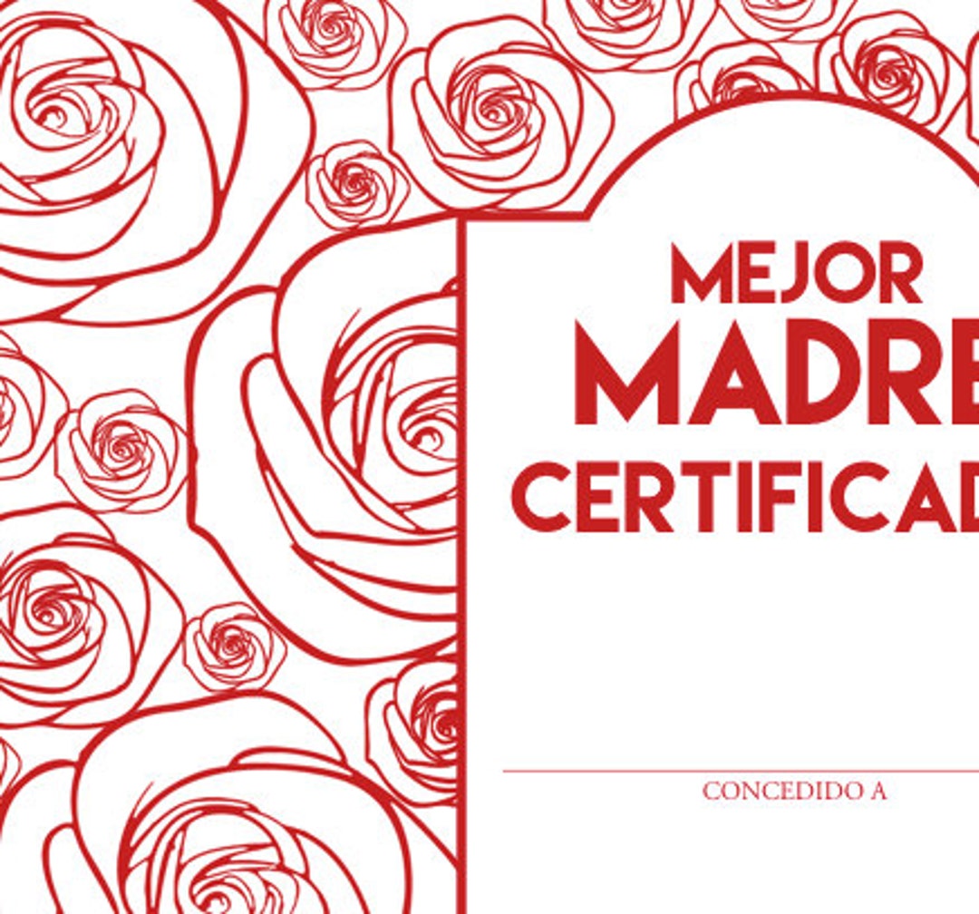 Feliz Día De La Madre - Mothers Day Certificate- Best Mom in Spanish - Etsy