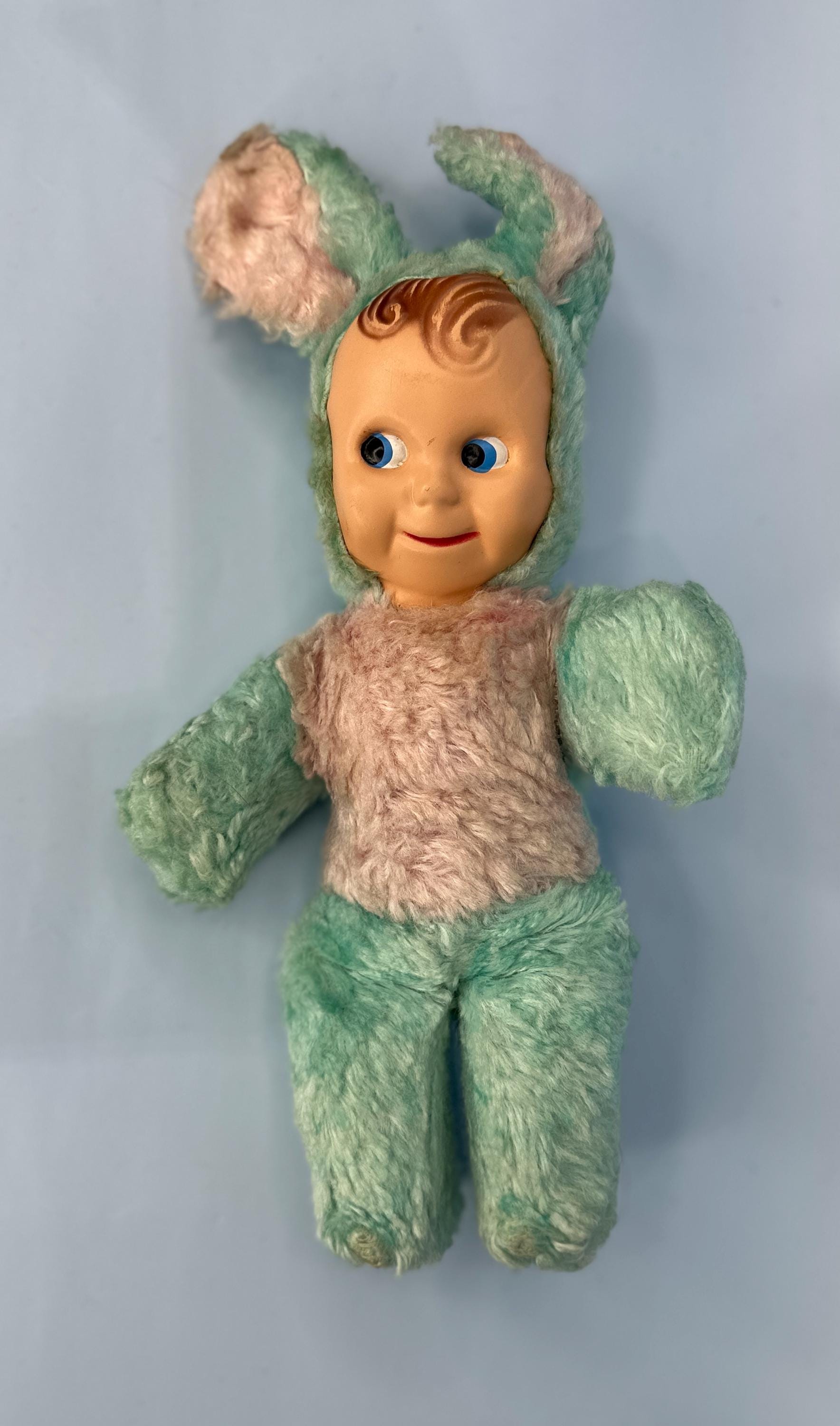 Vintage Stuffed Bunny, Kid Face, Rubber Faced Doll, Plastic Face, Plush ...