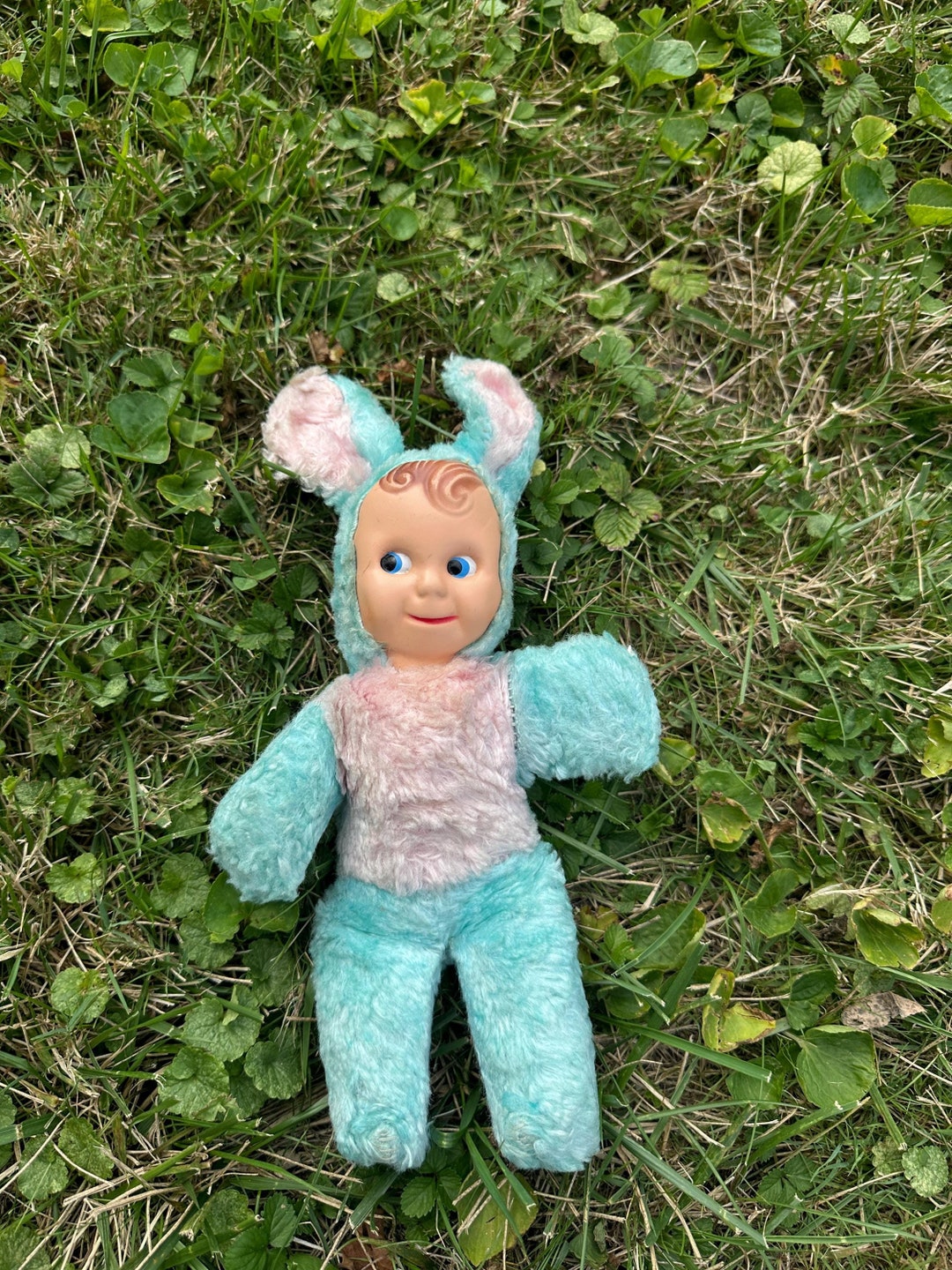 Vintage Stuffed Bunny, Kid Face, Rubber Faced Doll, Plastic Face, Plush ...