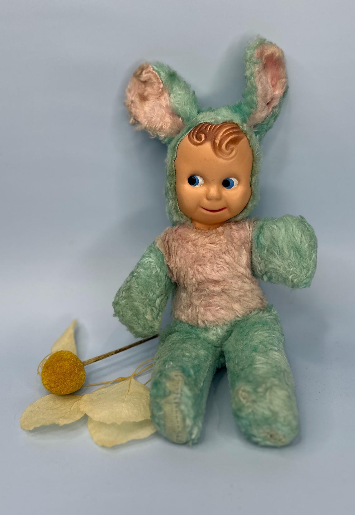 Vintage Stuffed Bunny, Kid Face, Rubber Faced Doll, Plastic Face, Plush ...