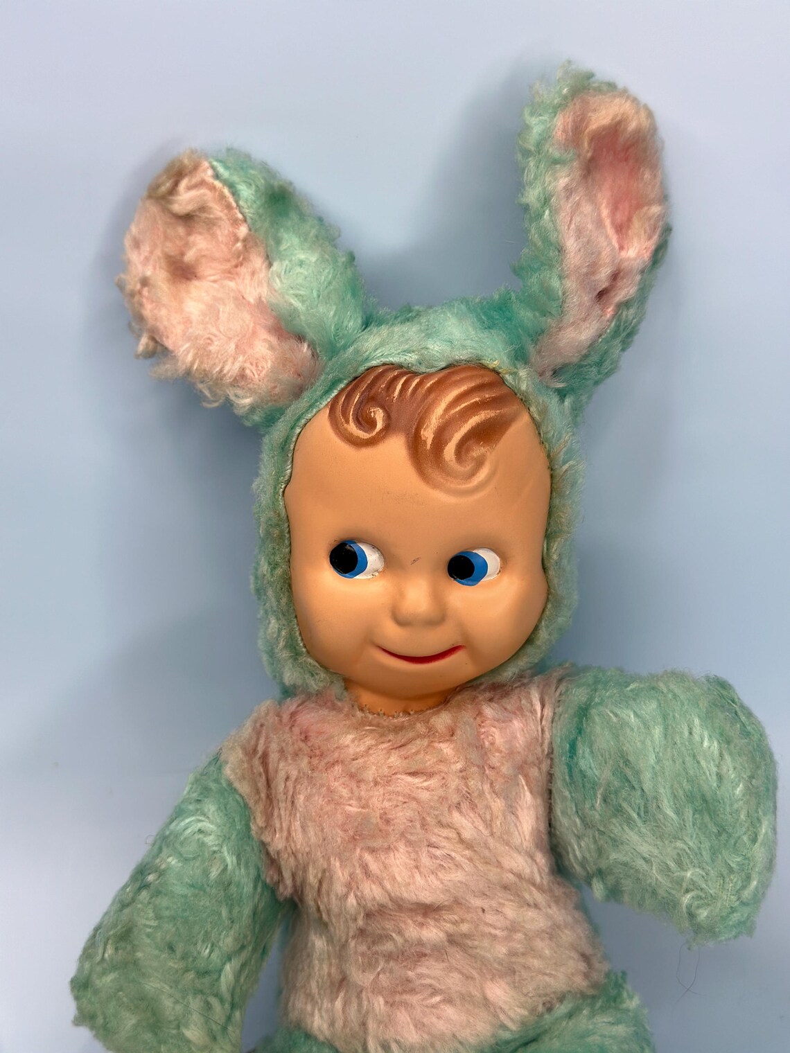 Vintage Stuffed Bunny, Kid Face, Rubber Faced Doll, Plastic Face, Plush ...