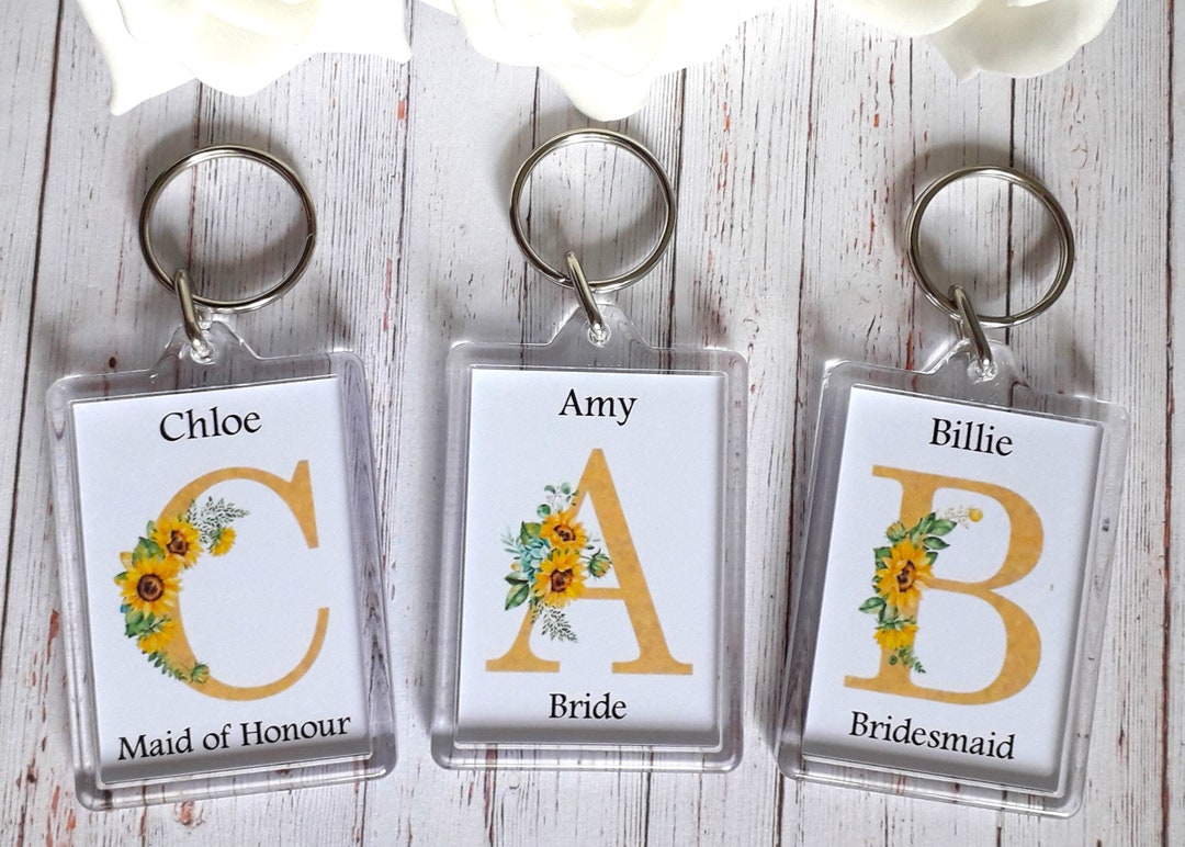 Sunflower Floral Letter Bridal Party Keyring Bride to Be Bridesmaid ...