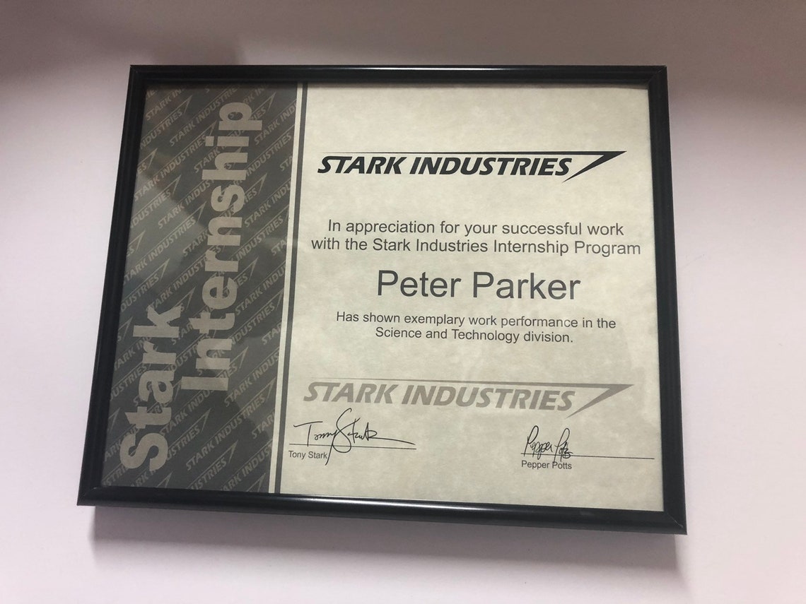 Custom Stark Internship Certificates (frame Not Included) - Etsy