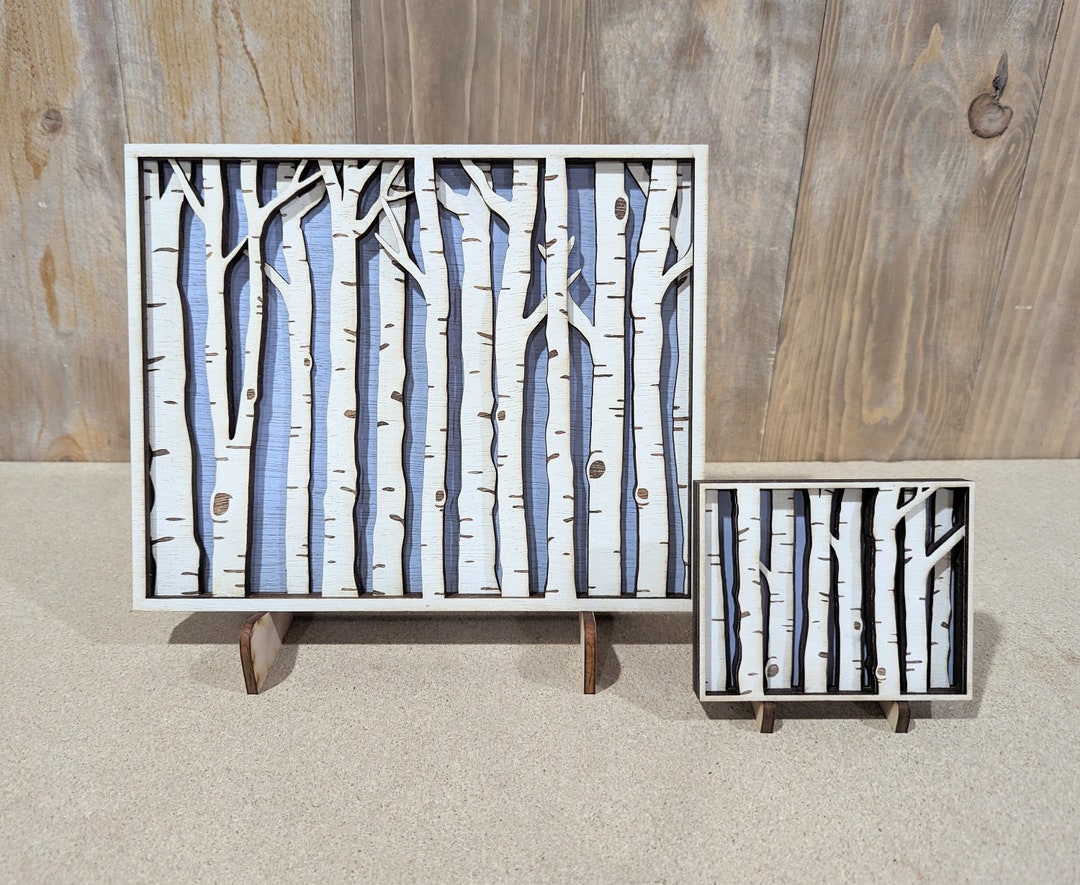 Birch Trees. Blue Sky. Birch Forest. Layered Wood Sign - Etsy
