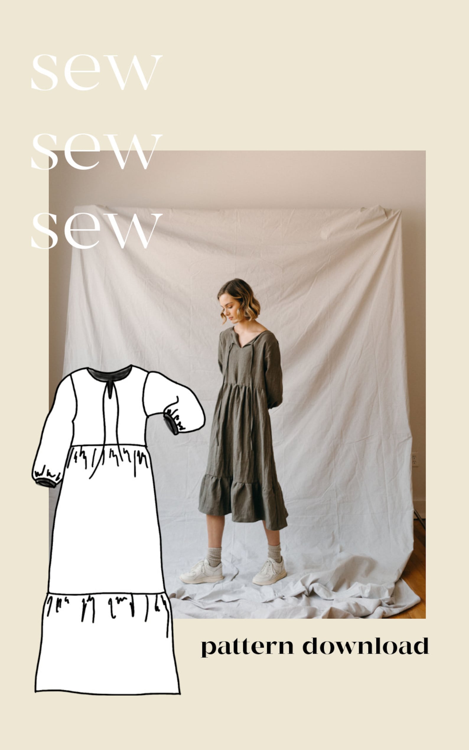 Flowy Boho Dress PDF Sewing Pattern Digital Download Sewing Pattern the ...