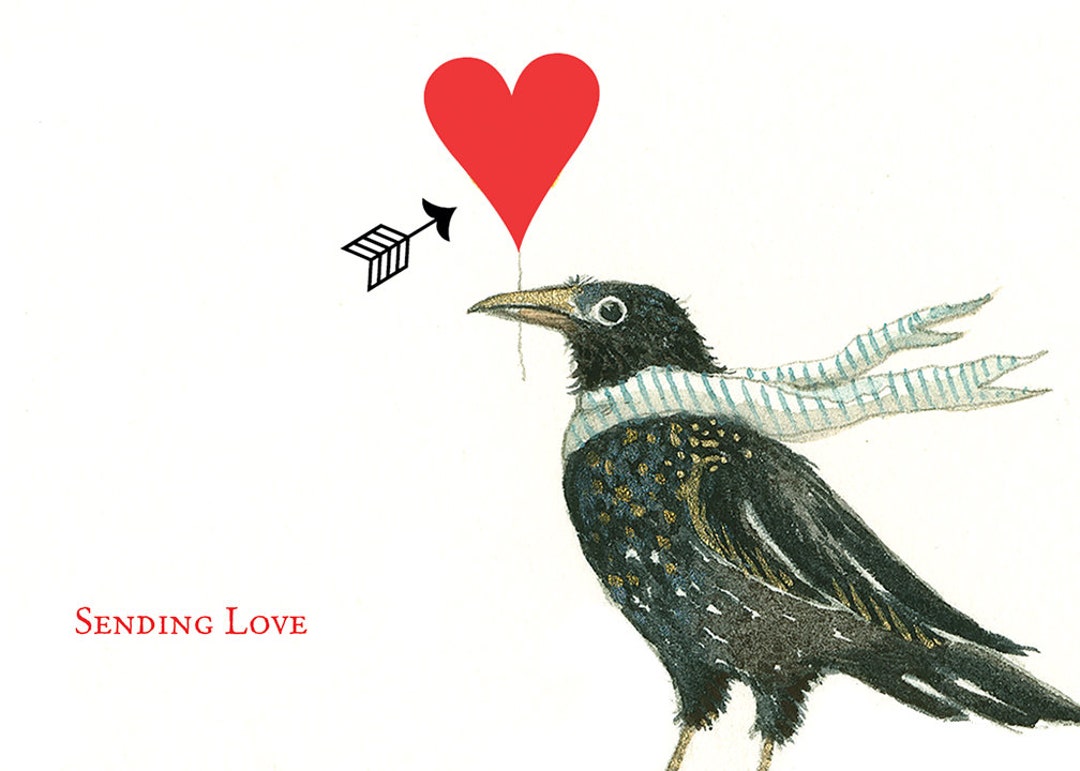 Sacredbee Postcard Sending Love Crow and Heart - Etsy