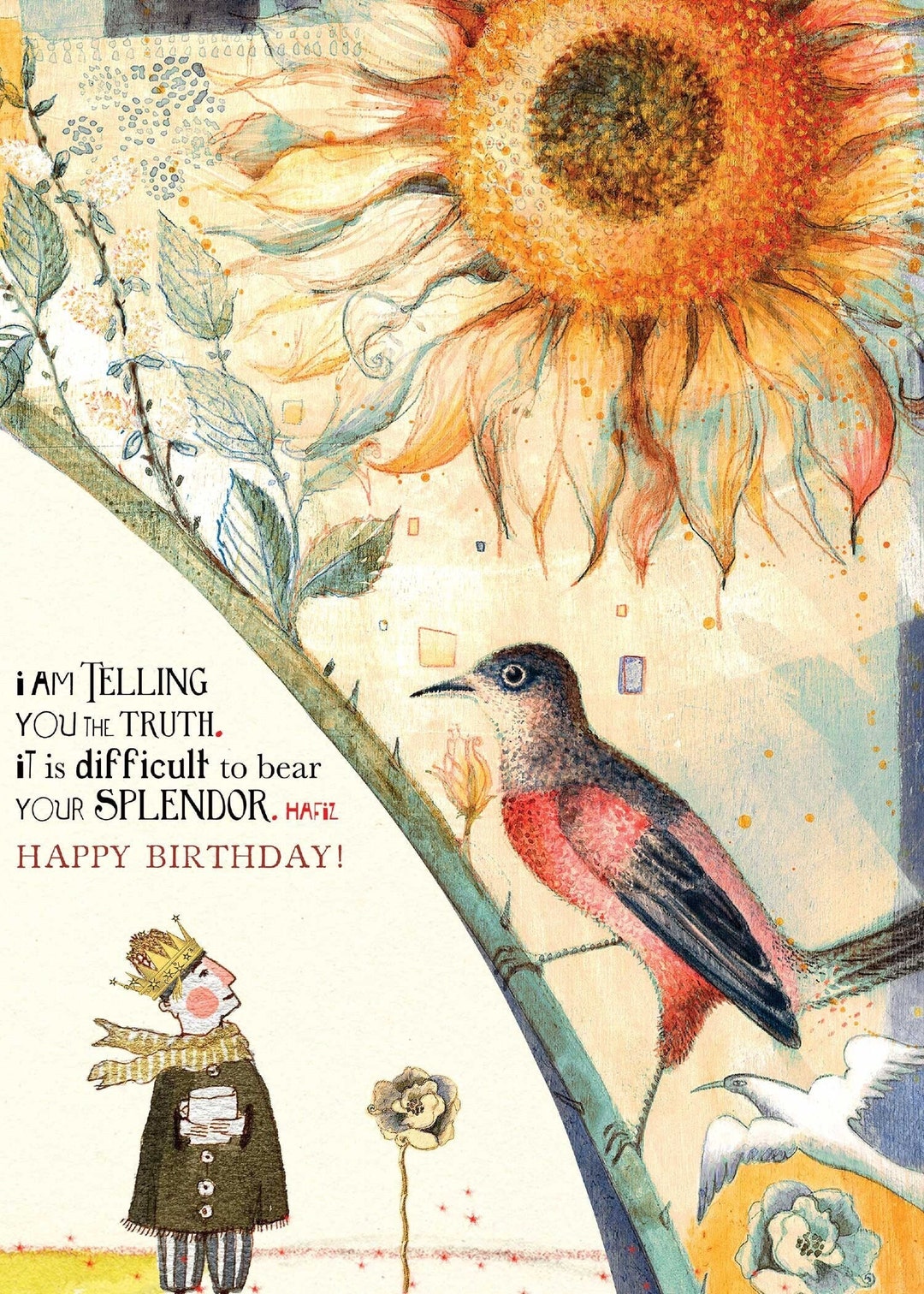 Sacredbee Birthday Card: Sunflower & Bird Art - Etsy