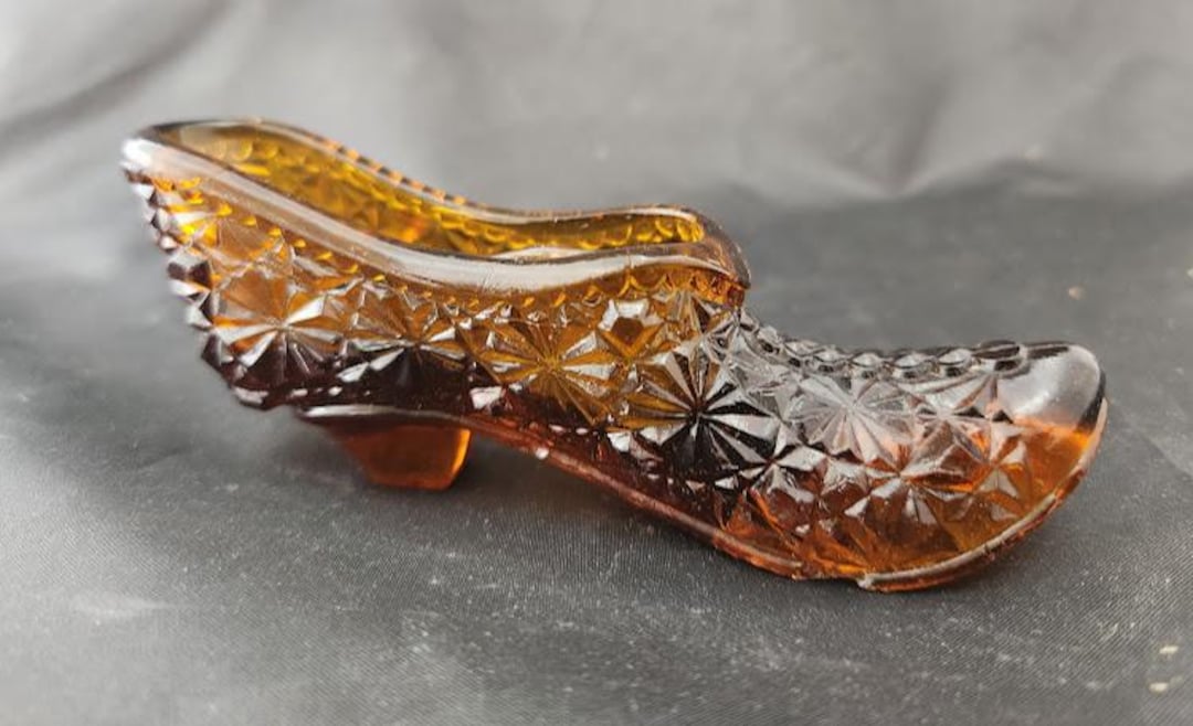 Vintage Amber Glass Shoe – Pressed Glass Slipper Trinket Holder ...