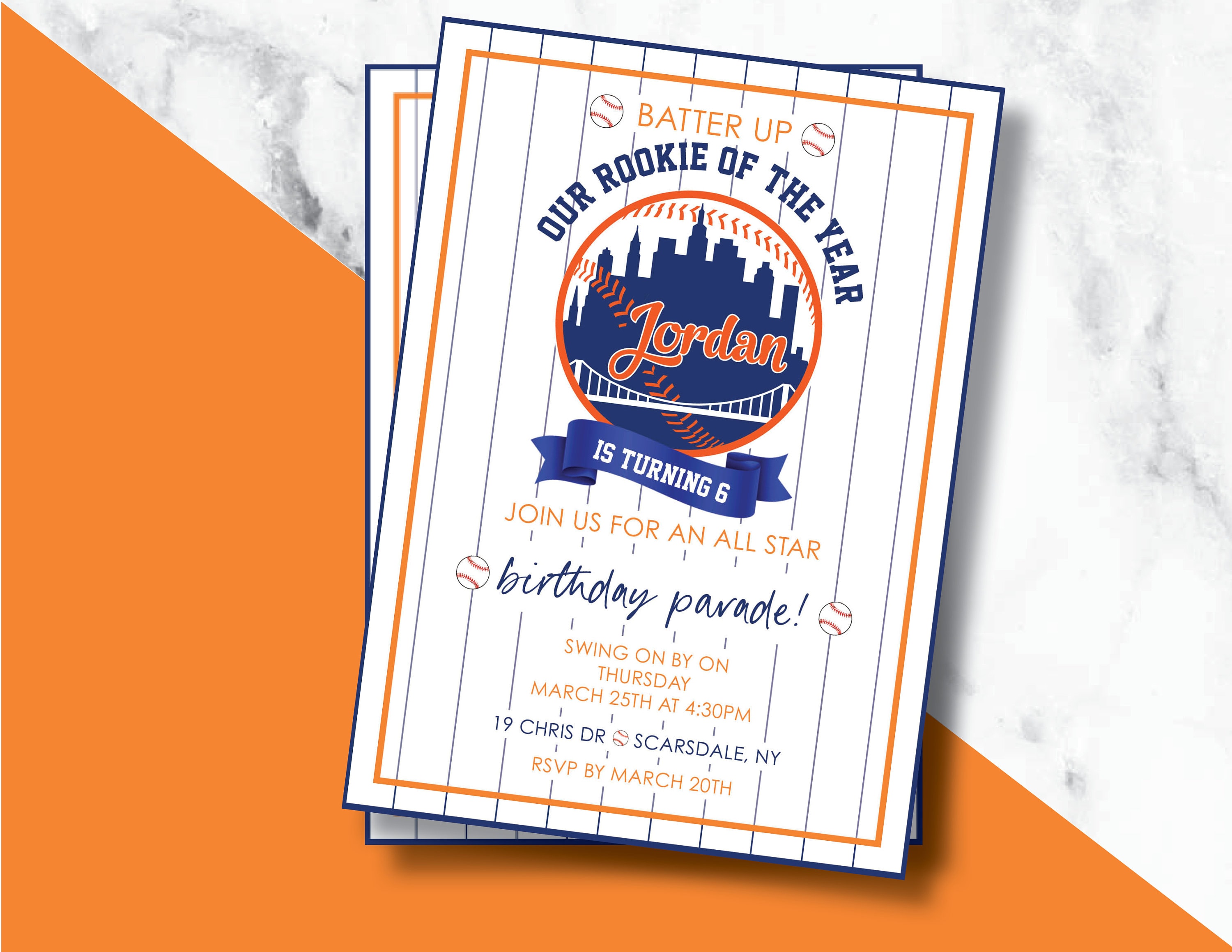 Baseball Birthday Invitations/ NY Mets Birthday Invitation / Mets ...