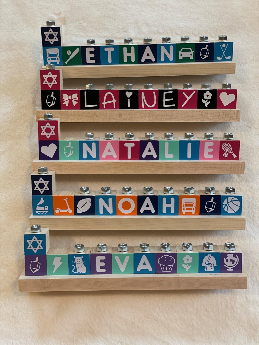 Children Menorah, Children's Personalized Wood Block Menorah, Boy ...