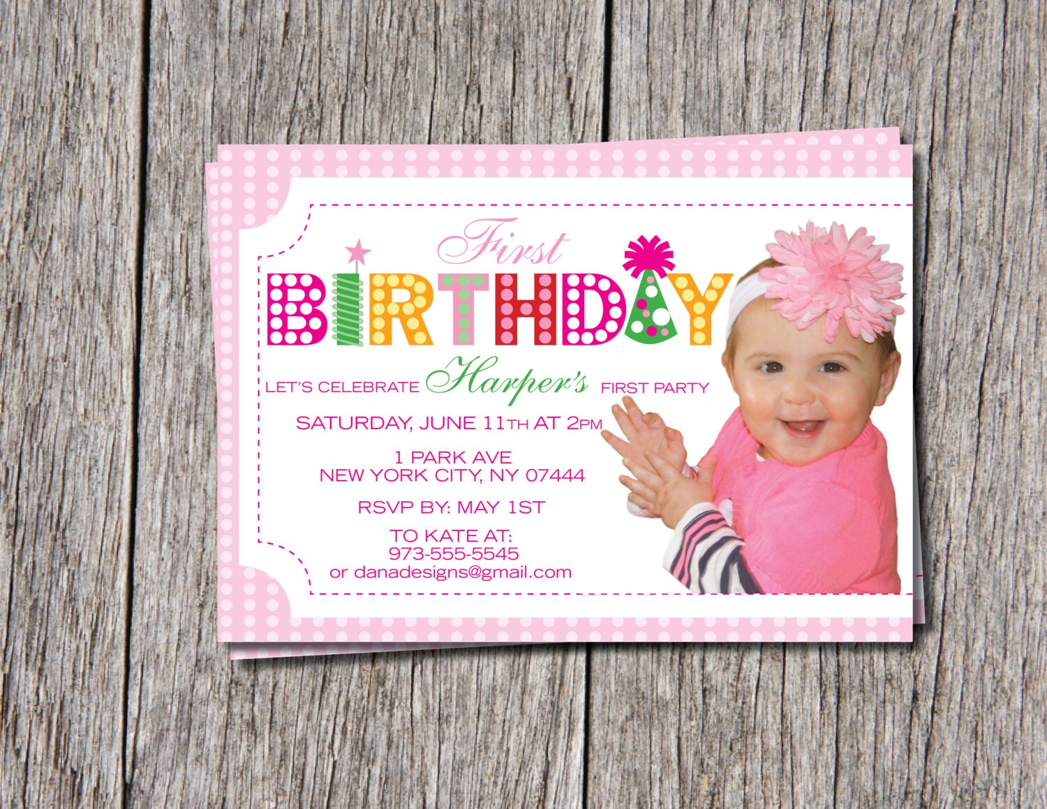 1st Little Girl Birthday Invitations - Etsy
