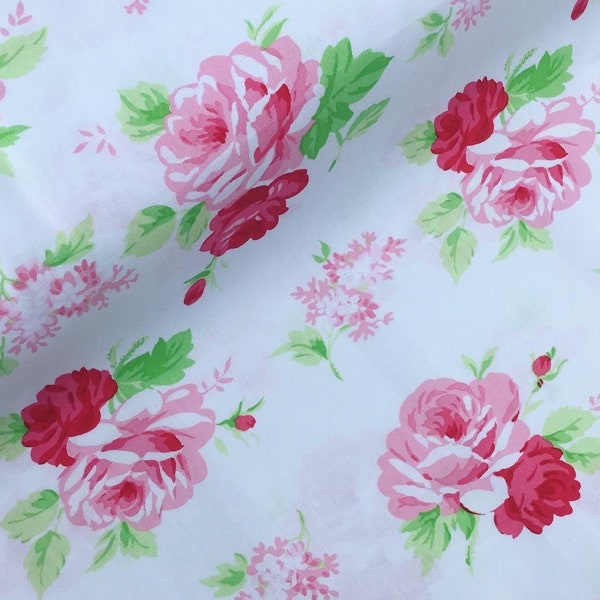 Cabbage Roses Fabric - Etsy UK