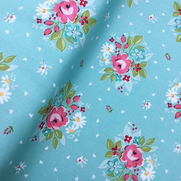 Teal Floral Fabric - Etsy