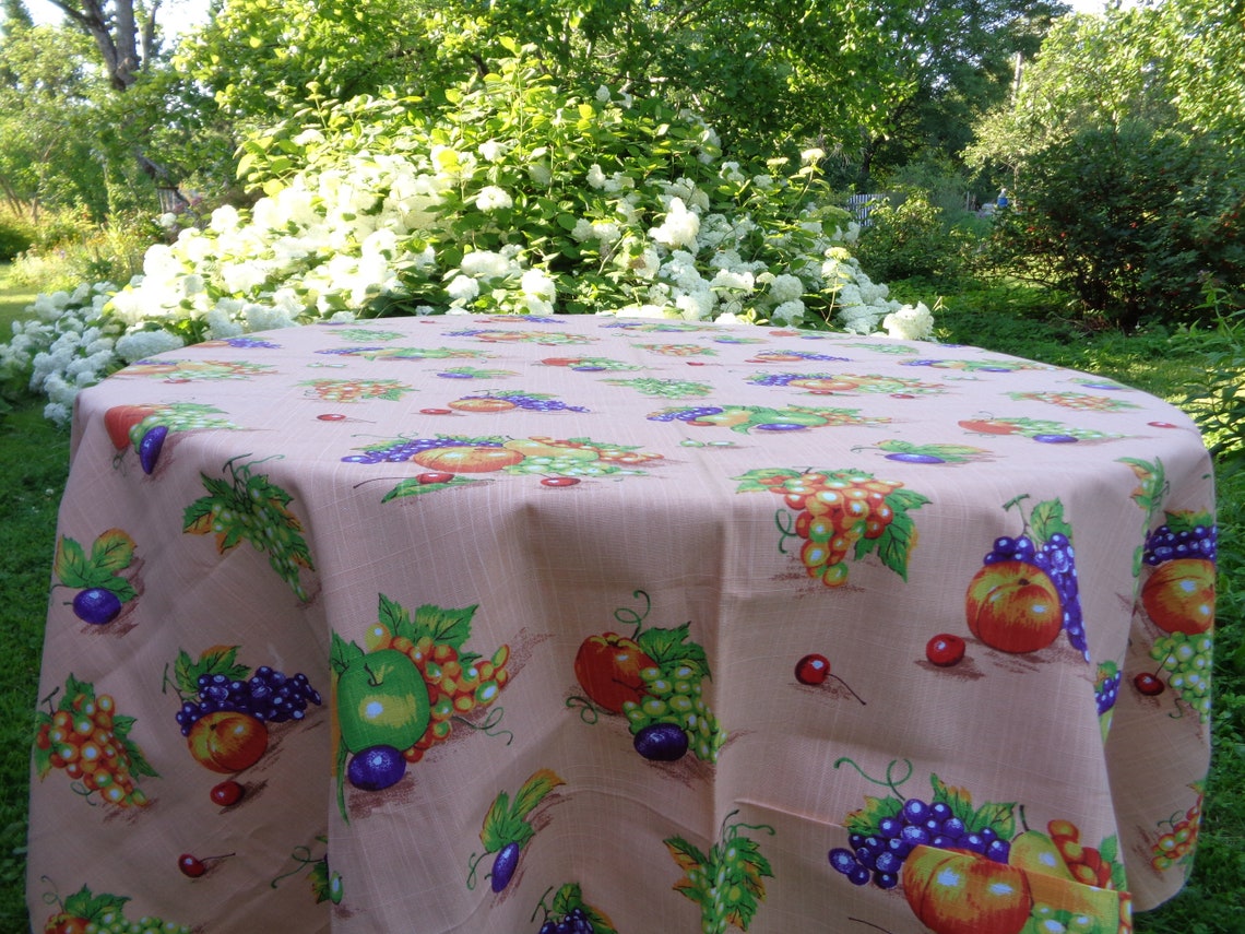 Cotton Tablecloth With Fruits & Berries 57 Square / | Etsy
