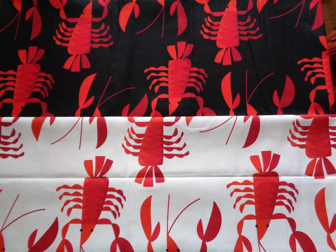 Scandinavian Design Fabric Cotton Table Runner With Red Crayfish Print ...