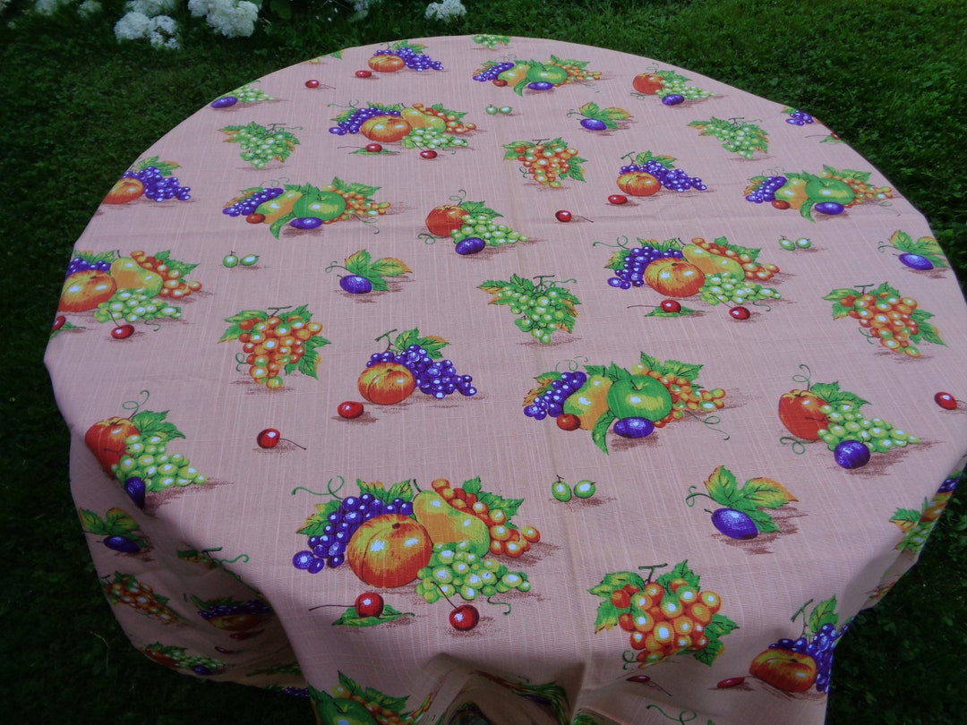 Cotton Tablecloth With Fruits & Berries; 57" Square / Round Tablecloth ...
