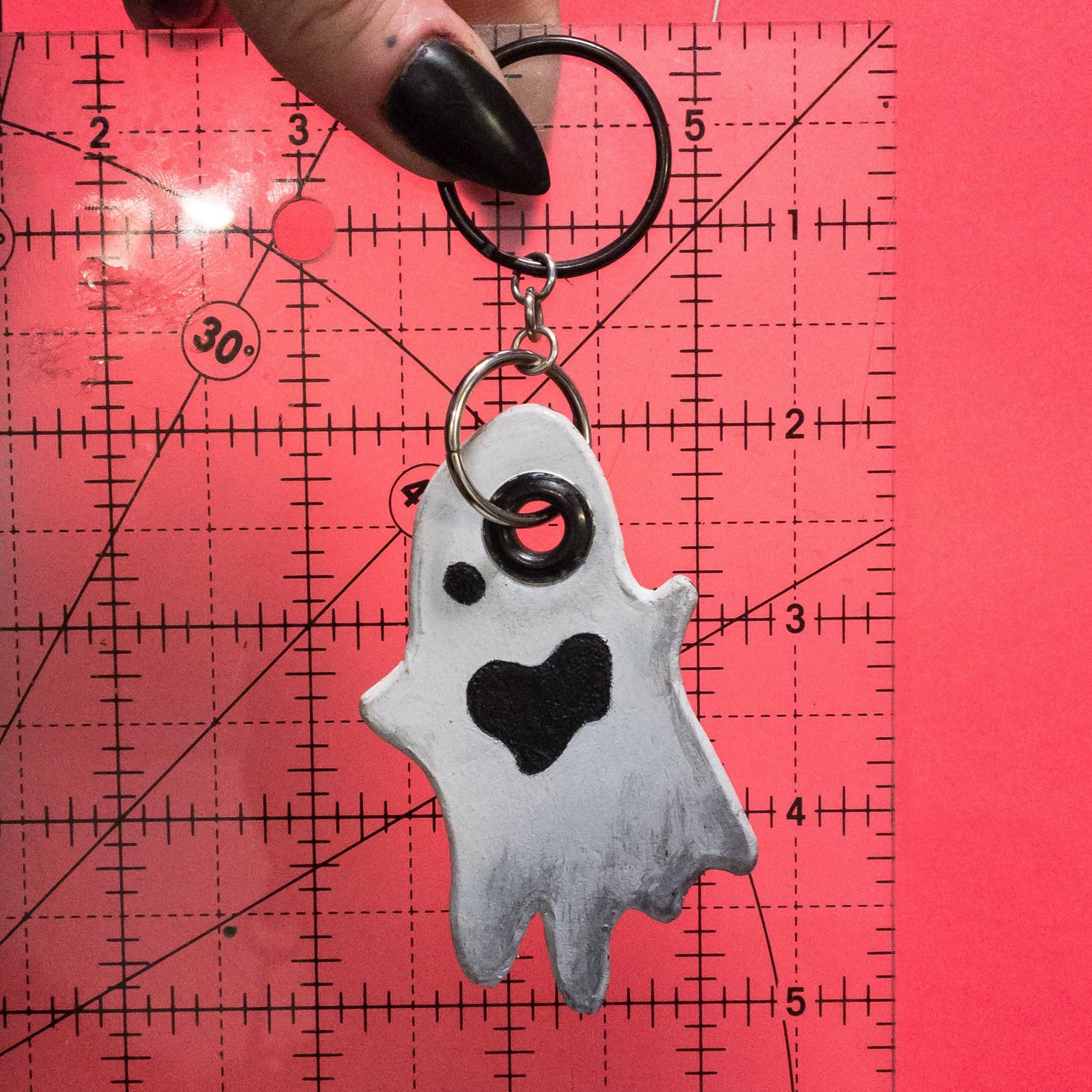 Hand-Painted Leather Halloween Ghost Keychain/ Cute Spooky | Etsy
