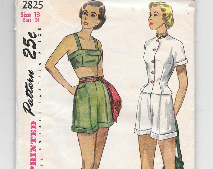 1940s Summer JACKET Bra SHORTS ~ Vintage Sewing Pattern ~ Simplicity ...