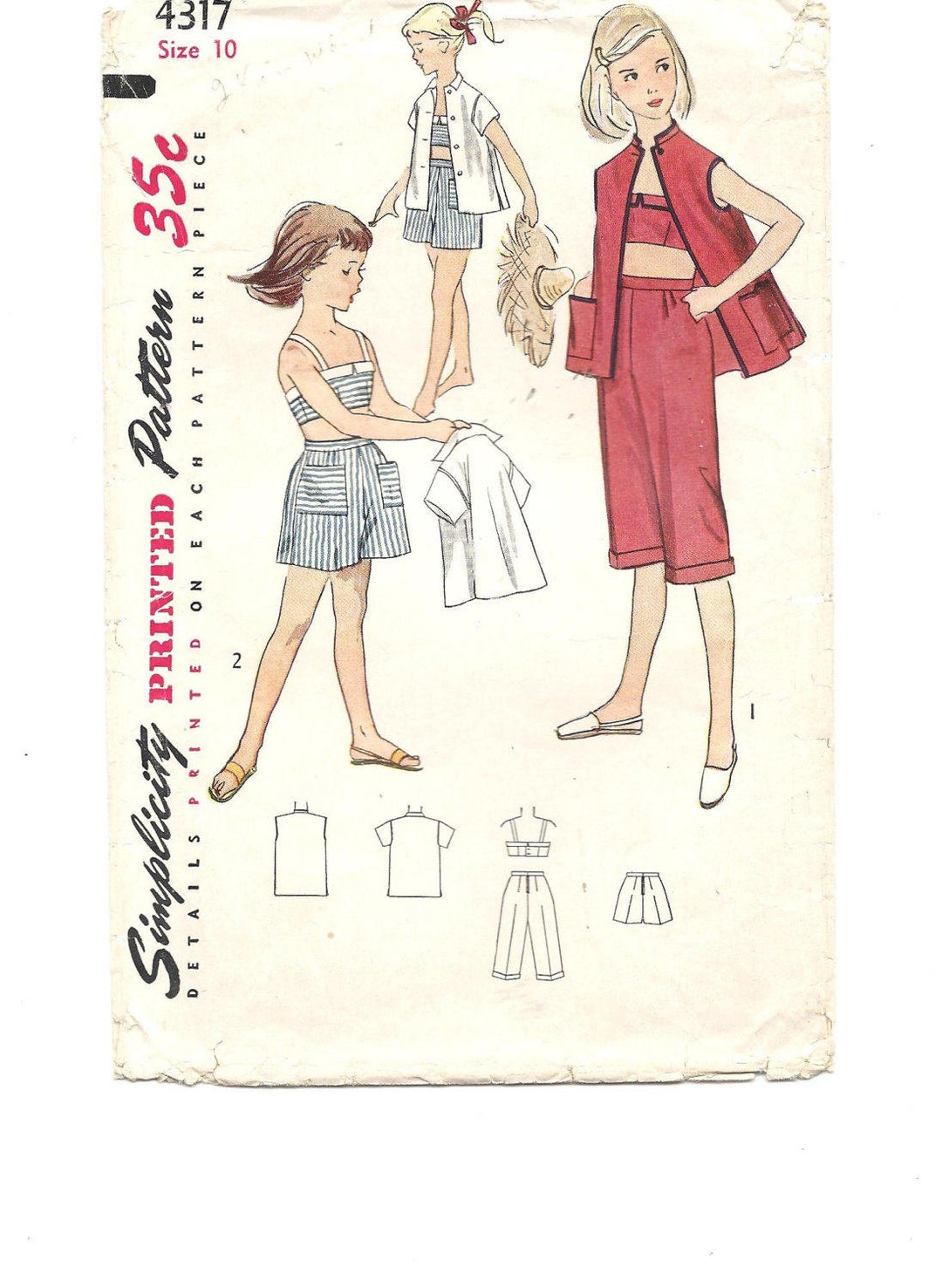 1950s Shorts PEDAL PUSHERS Crop Top Bra JACKET Vintage Sewing Pattern ...