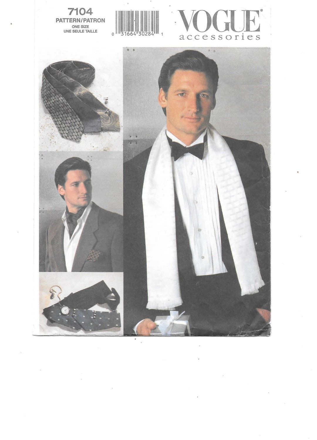 Vogue 7104 Sewing Pattern Men's Formal Evening Wear Accessories Groom Necktie Bow Tie Ascot ...