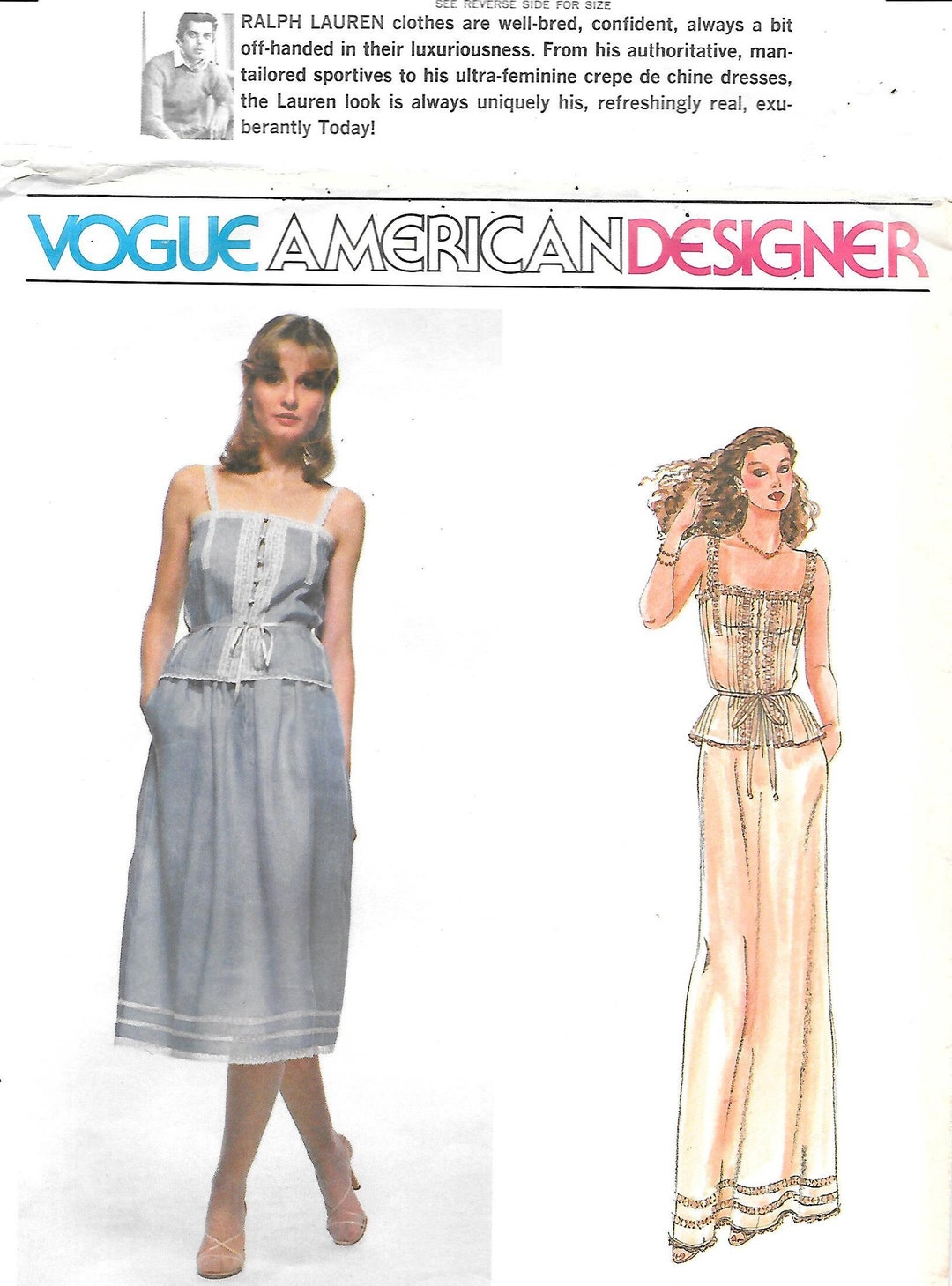 Vintage RALPH LAUREN Sewing Pattern CAMISOLE and Skirt Vogue 2518 Size ...
