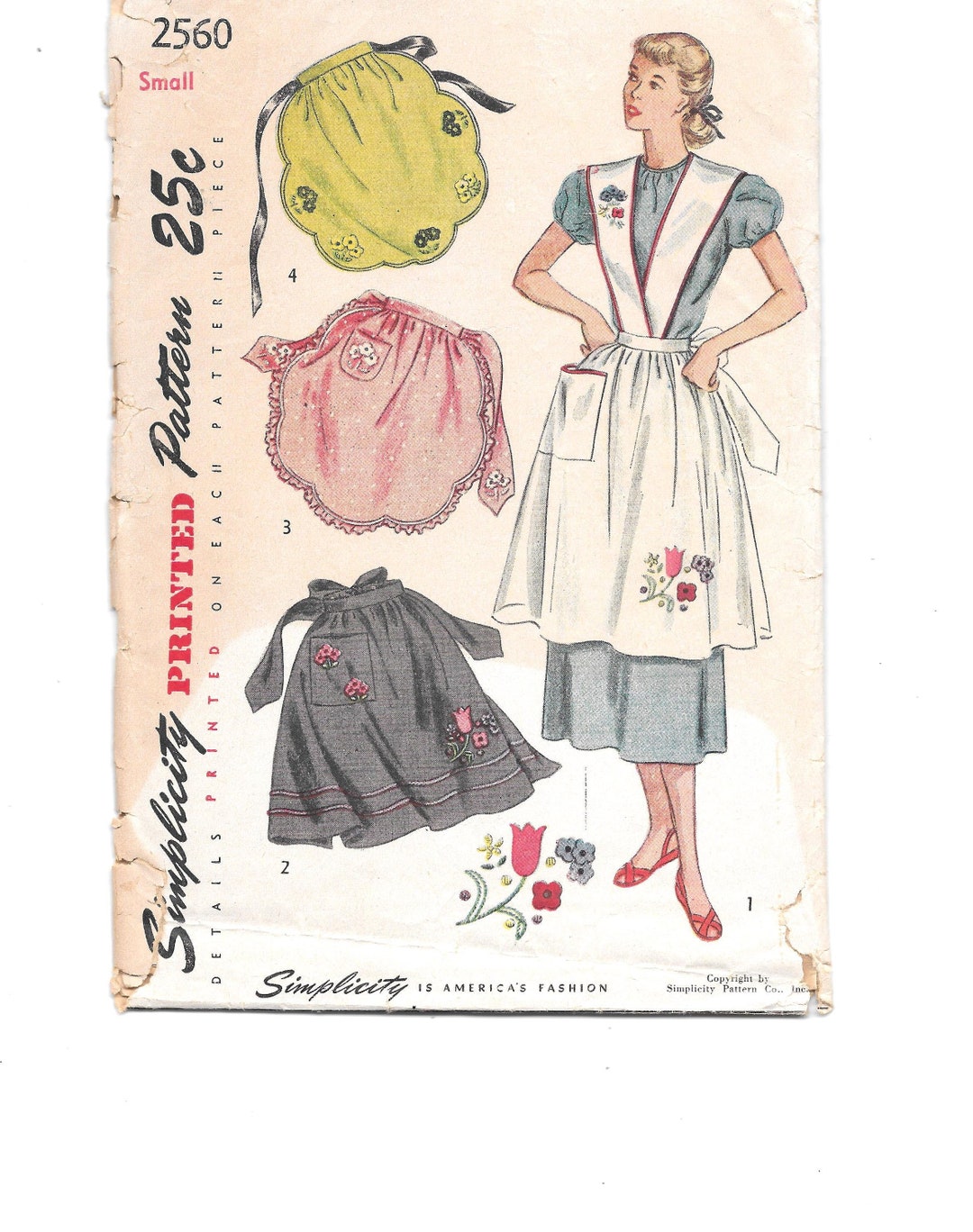 1940s APRON Sewing Pattern Simplicity 2560 Size Small Cross Front Bib ...
