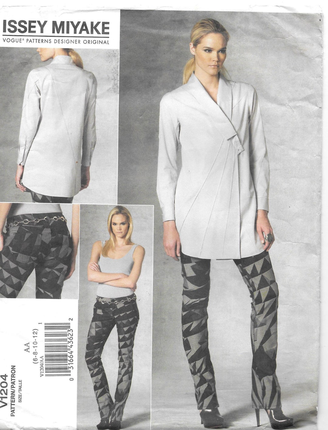 ISSY MIYAKE Vogue 1204 Designer Sewing Pattern Loose-fitting Tunic ~ Pants ~ Size 6 8 10 12 Long ...