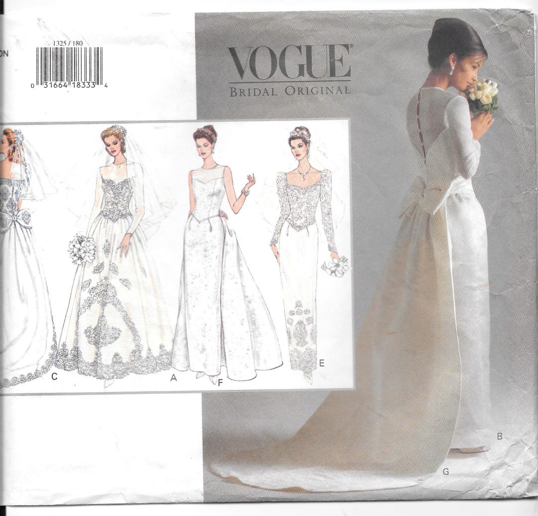 Vogue 1325 WEDDING DRESS Bridal Original Vintage Sewing Pattern Plus ...