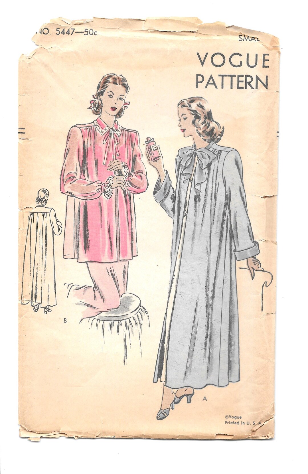 1940s Vogue Sewing Pattern: Hollywood Negligee, Robe, Nightgown - Size ...