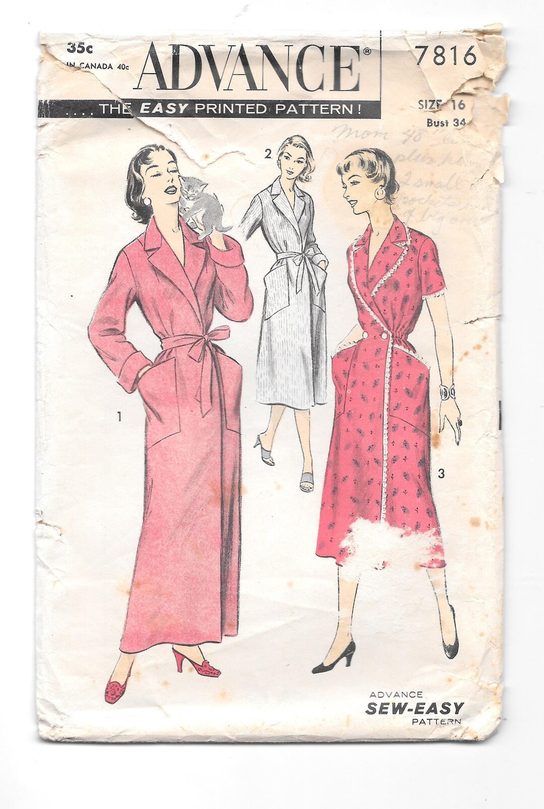 1950s Housecoat ~ Robe ~ House Dress Two Lengths ~ Vintage Sewing ...