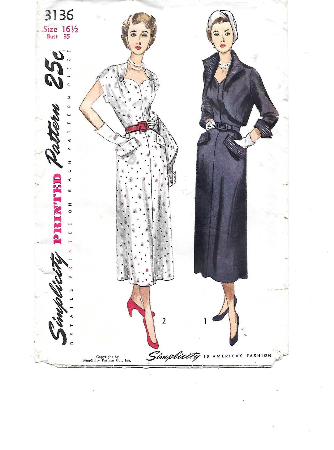 1940s 50s DRESS & BOLERO Vintage Sewing Pattern Simplicity 3136 ~ Size ...
