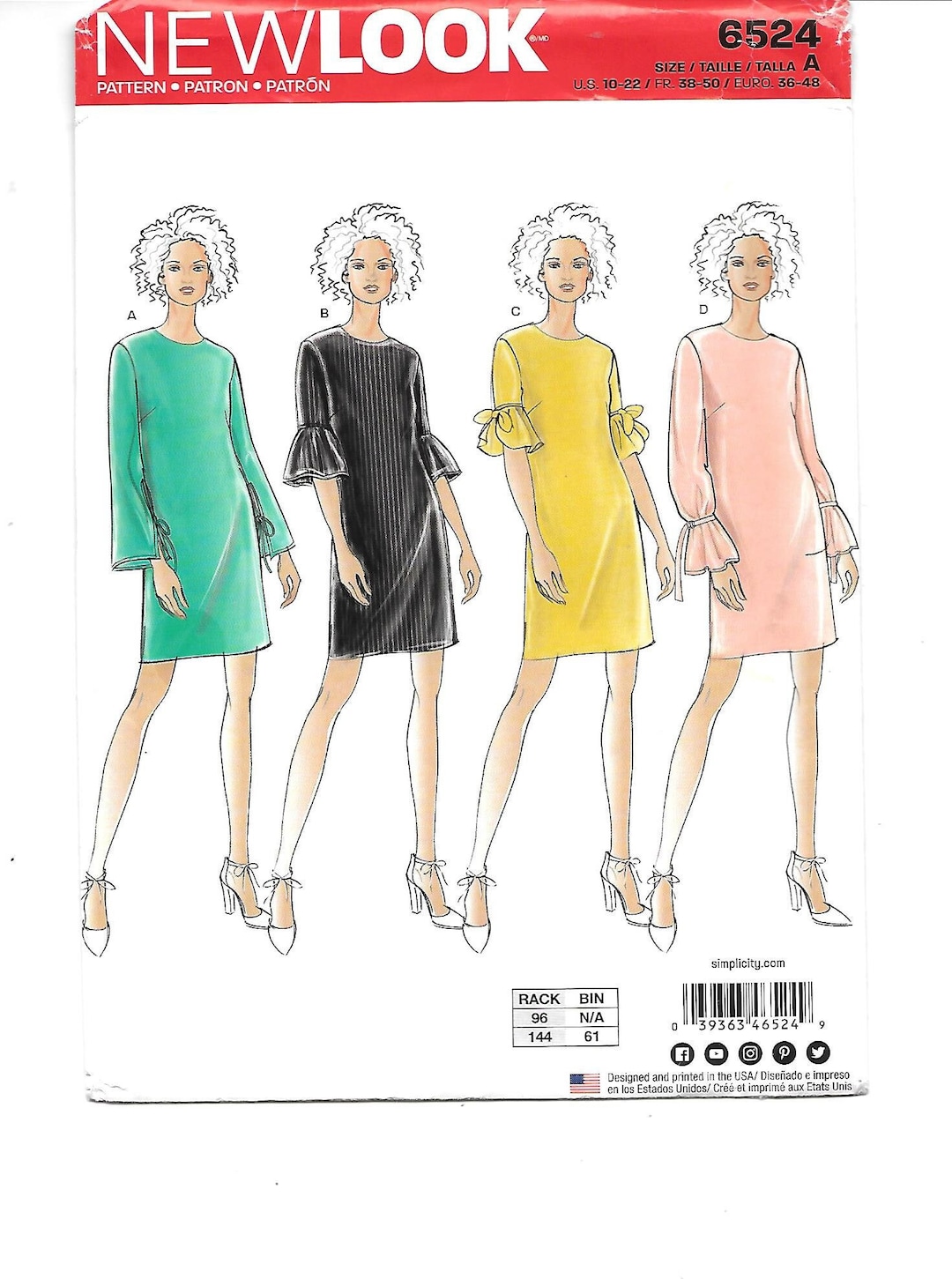 New Look 6524 Dress Sewing Pattern: Straight Dress, Sleeve Variations ...