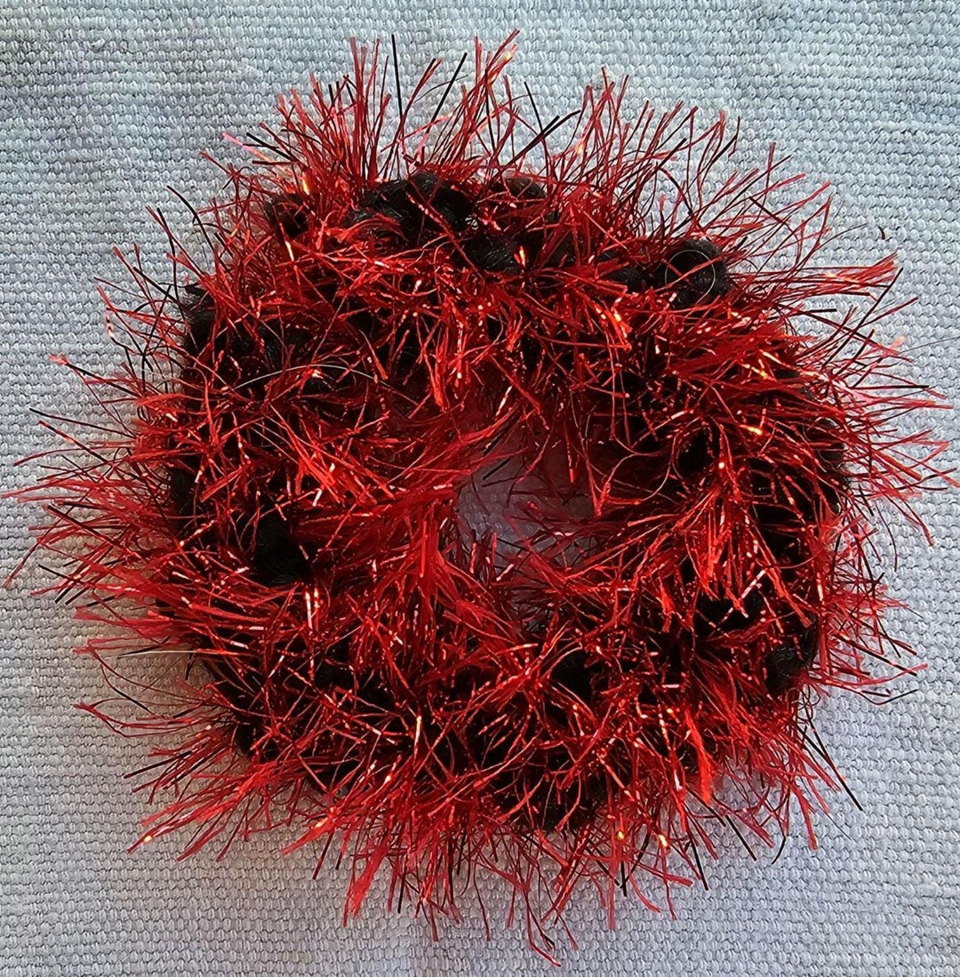 Red & Black Fun Fur and Bouclé Crochet Hair Scrunchie, Handmade ...