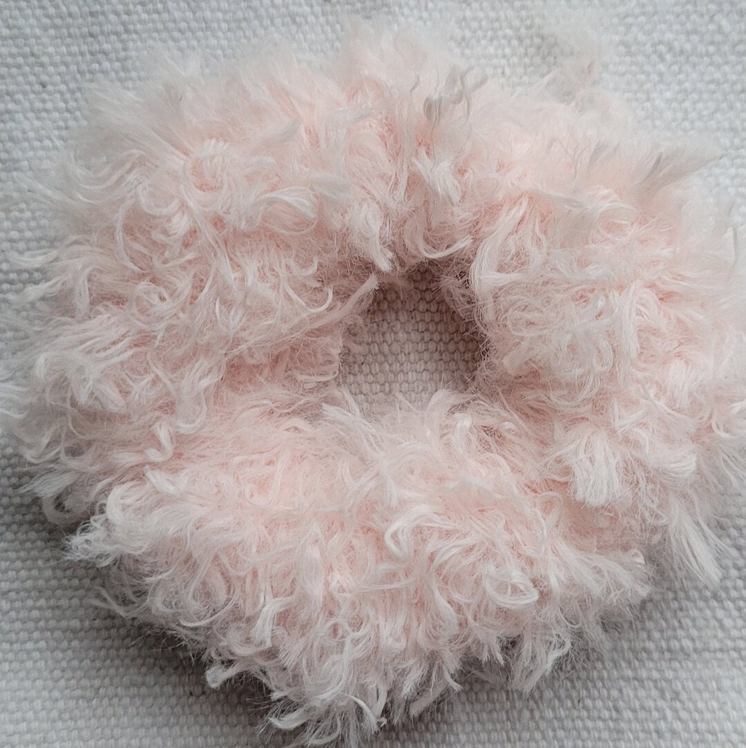 Light Pink Feather Fun Fur Crochet Hair Scrunchie, Handmade Scrunchie ...